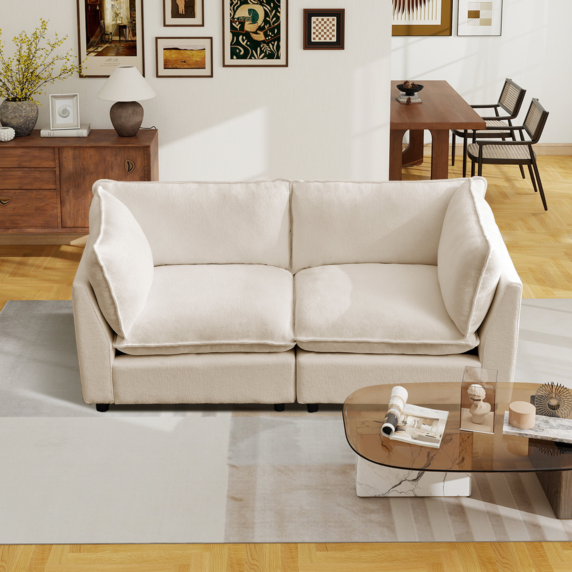 Ebern Designs 74.8"Modern Chenille Modular Sofa Loveseat Seat Depth 26" | Wayfair